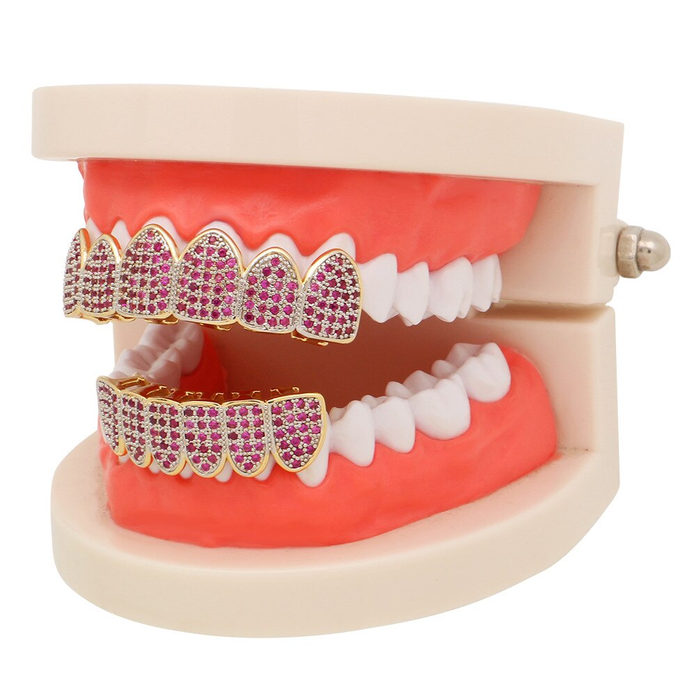 1set Hip Hop Rock Teeth Grillz Pink Diamond Tooth ... – Grandado