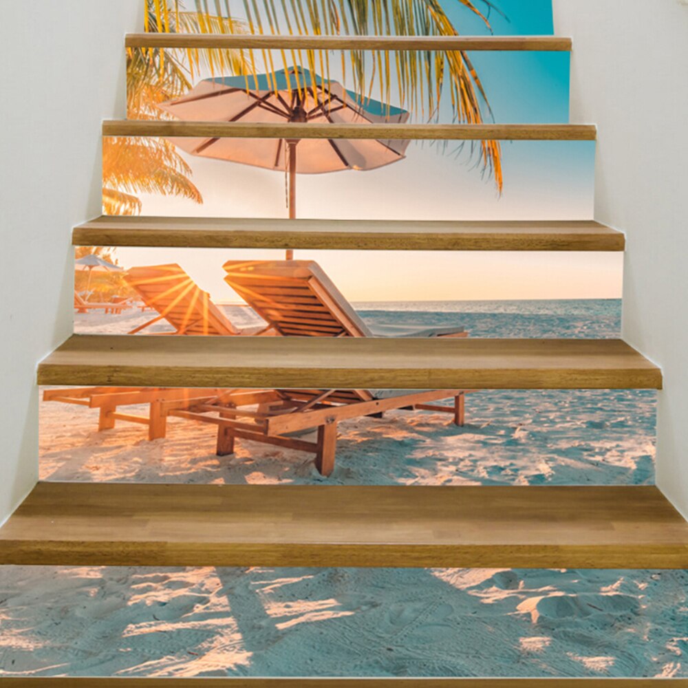 6 Pcs 3D Beach Scenery Stair Stickers Self-adhesiv... – Grandado