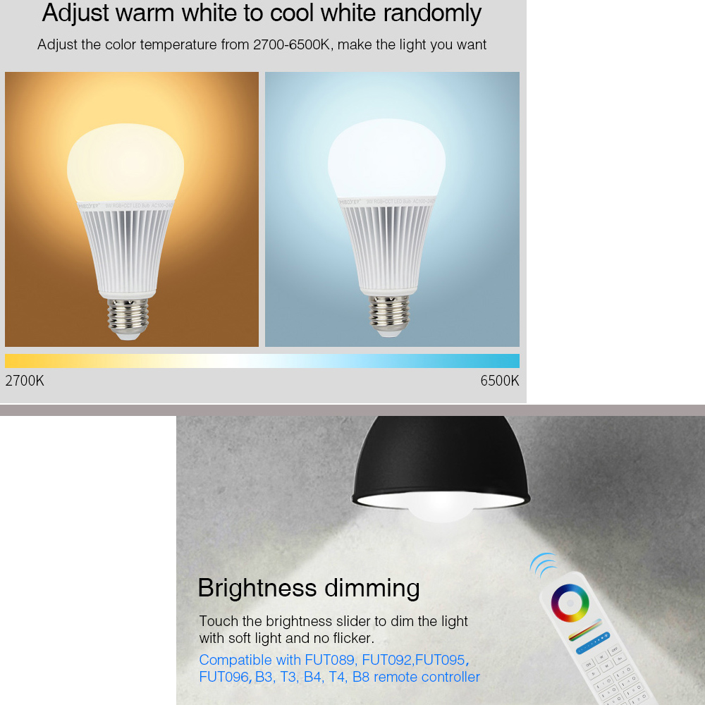 Miboxer 9W RGB+CCT LED Bulb FUT012 E27 light AC100... – Grandado