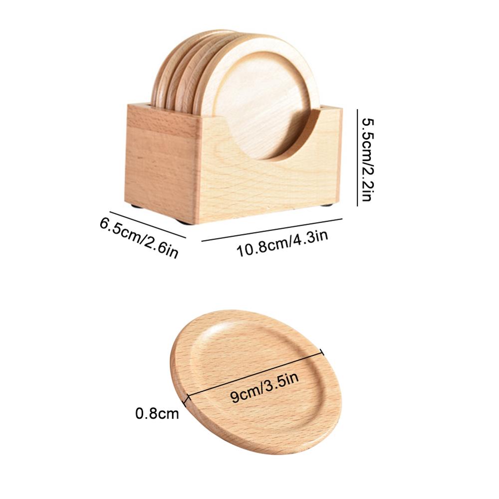 Round Wooden Coaster Set with Holder Blank Solid W... – Vicedeal
