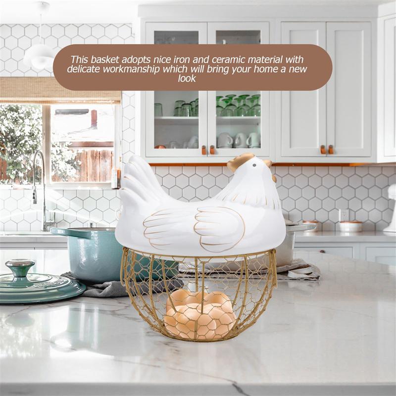 Ceramic Iron Chicken Egg Basket Holder Snack Fruit... – Vicedeal