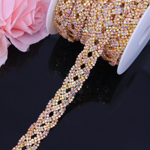 Gold AB Bling 1 yards/lot rhinestone dance crystal... – Grandado