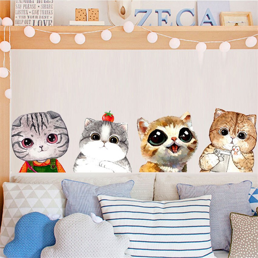 Cartoon watercolor cats Wall Stickers DIY Animal W... – Grandado