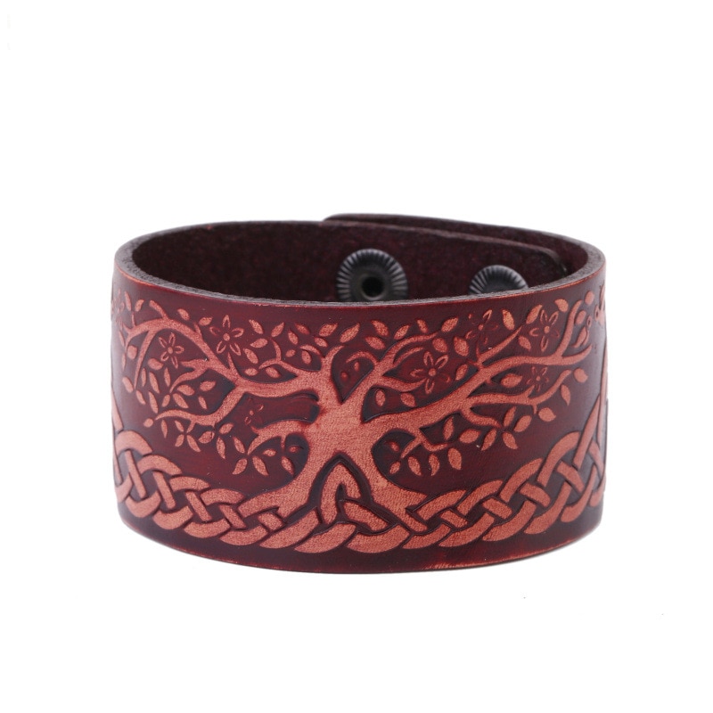 Men Bracelet Viking Tree of Life Dyed Leather Brac... – Vicedeal