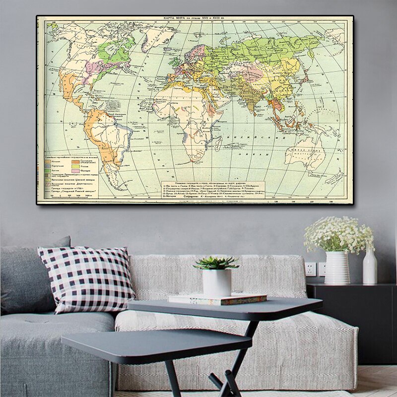 Russian A2 59*42cm The Retro World Map Non-woven C... – Grandado