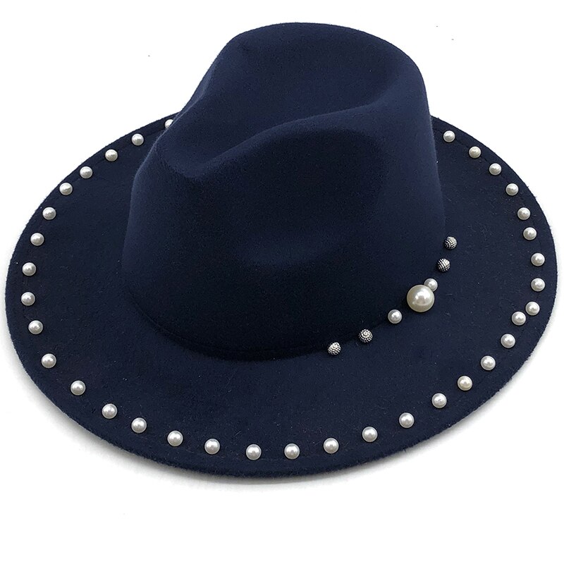 Sombrero Fedora de lana con cinta con perlas para ... – Grandado