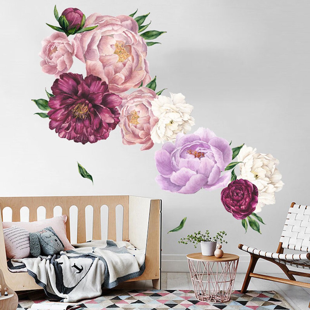 Peony Rose Flowers Wall Sticker Art Nursery Decals... – Grandado