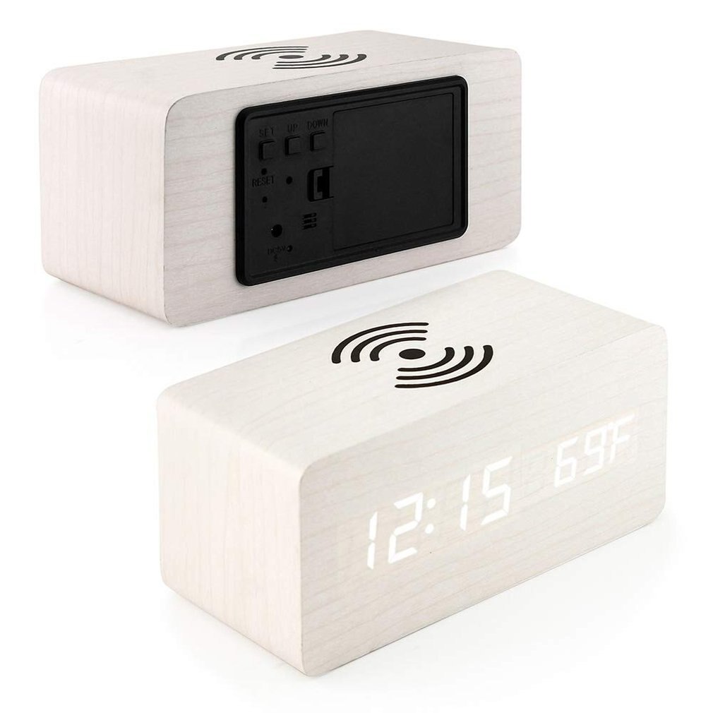 Wooden LED Digital Clock With Sound Control Time D... – Grandado