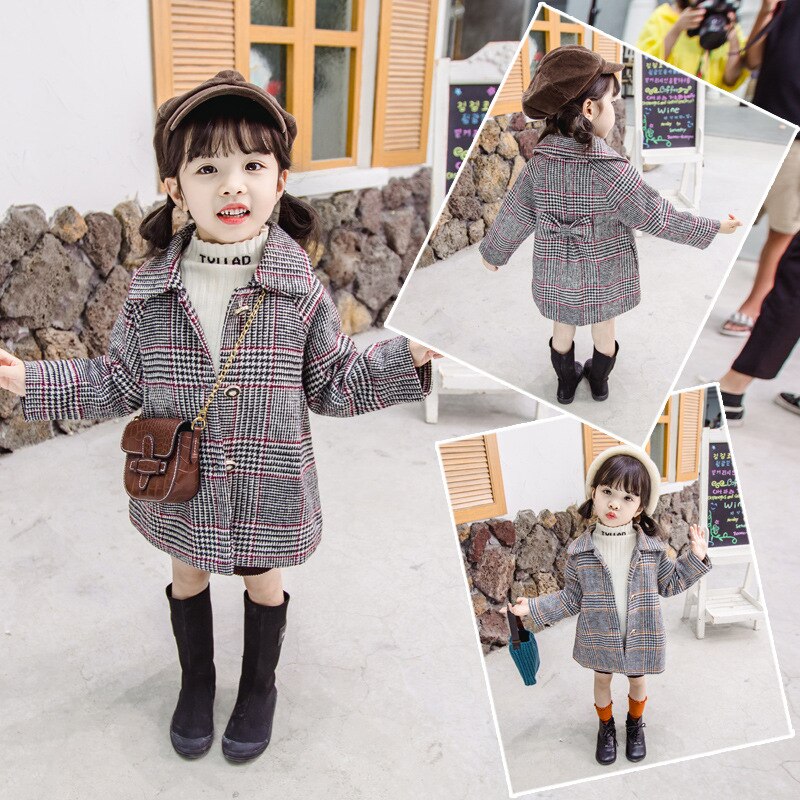 Kids girl winter overcoat Houndstooth wool coat fo... – Grandado