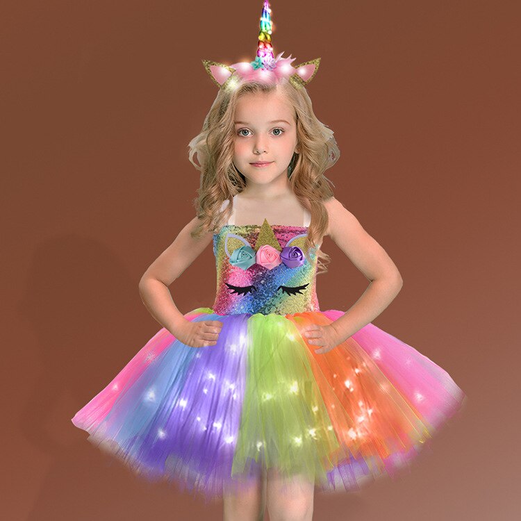 Girls Shiny Unicorn TUT Dress Glowing Kids Unicorn... – Grandado