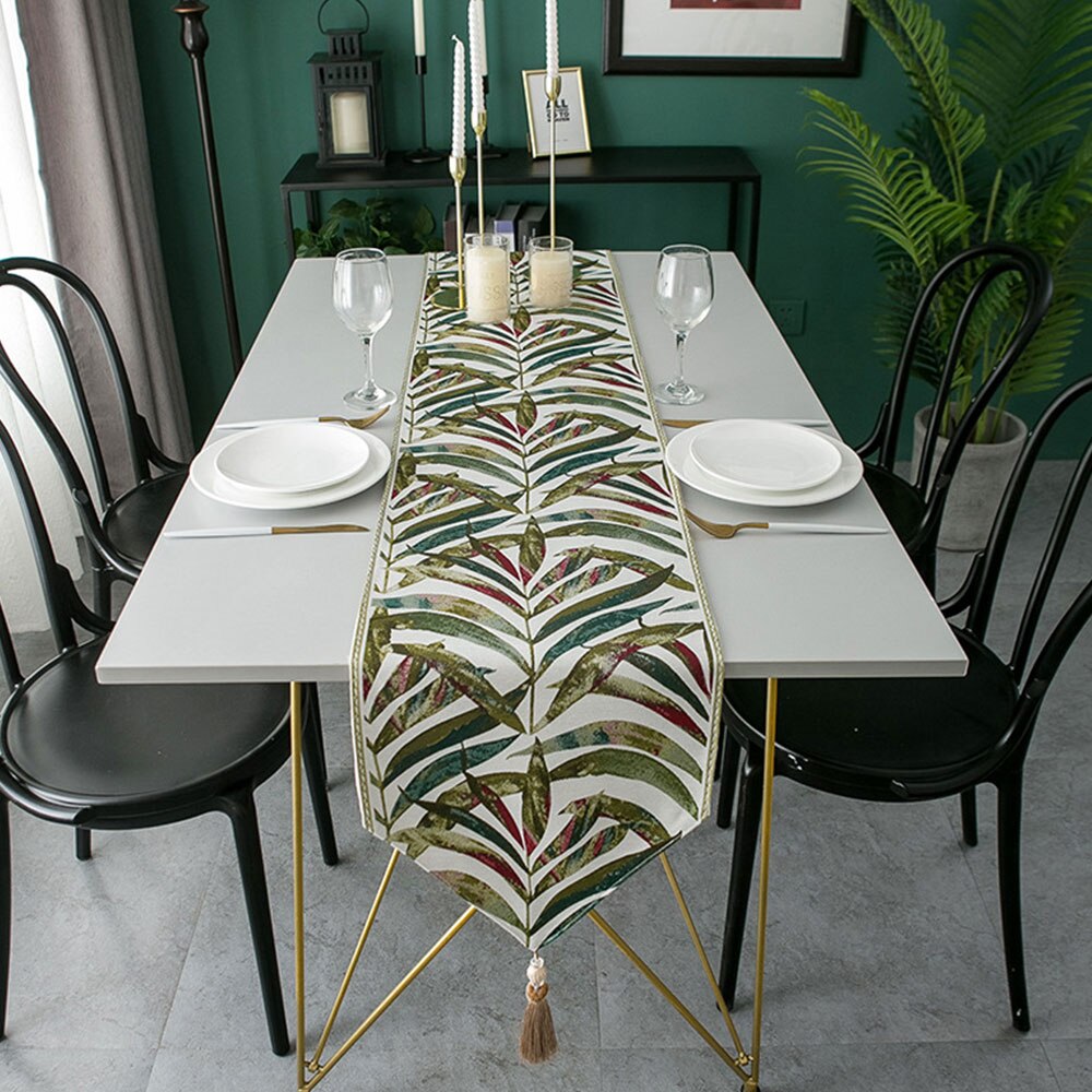 Luxury Table Runner Green Leaves Runner With Tasse... – Vicedeal