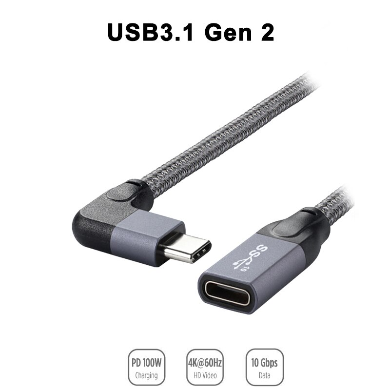 100W PD 5A Curved USB3.1 Type-C Extension Cable 4K... – Vicedeal