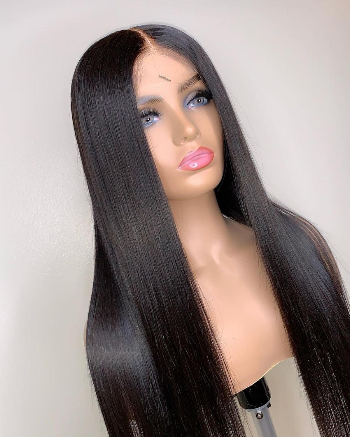 DLME Straight Lace Front Wigs Black Synthetic Wig ... – Vicedeal