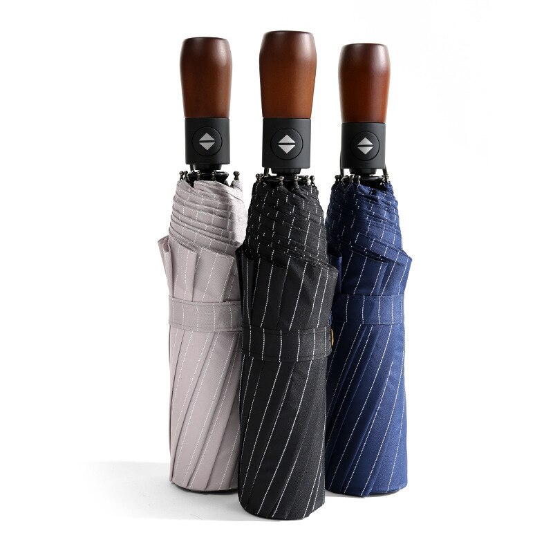 Windproof Male Parasol wooden handle stripe Brand ... – Grandado