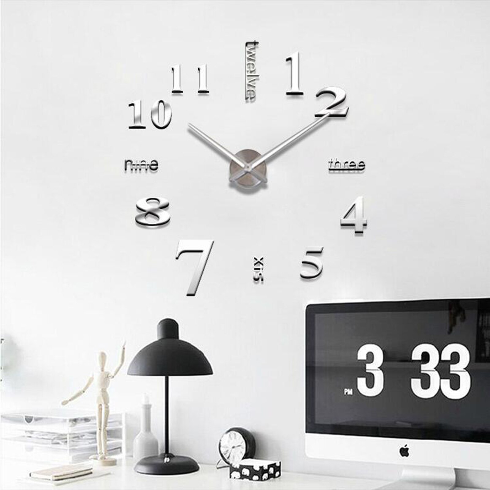 3D DIY Wall Clock Sticker Decor Mirror Frameless L... – Grandado
