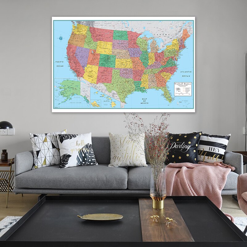 150*100cm Map of The United State Non-woven Canvas... – Grandado