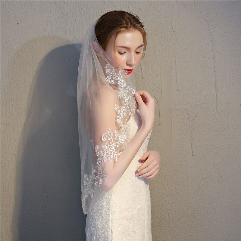 Two Layers Lace Bridal Veil With Comb Women Weddin... – Grandado