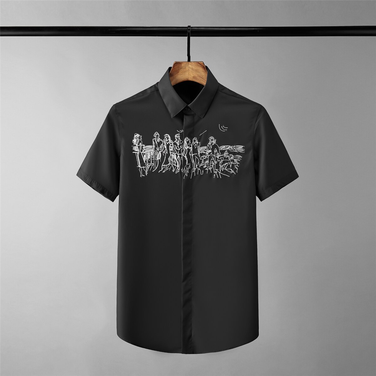 Luxury Figure Embroidery Solid Color Short Sleeve ... – Vicedeal