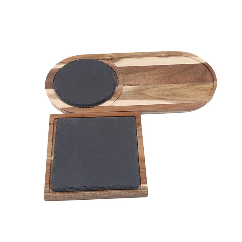 Wood Snack Disc Wood Tray Black Slate Bread Plate ... – Grandado