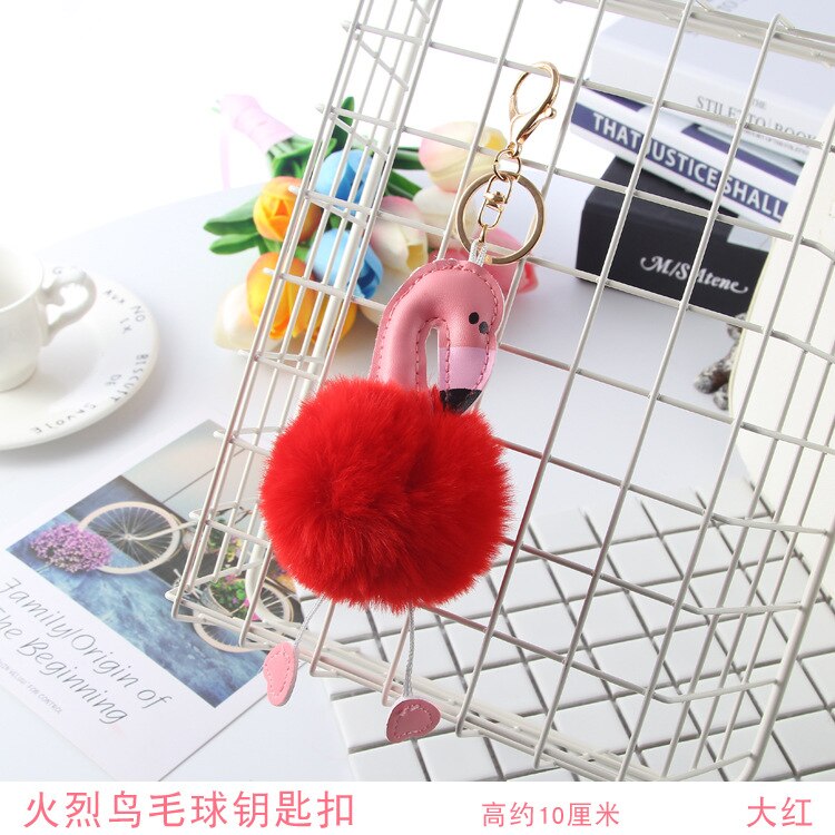 and practical flamingo fur ball wool key chain pen... – Grandado