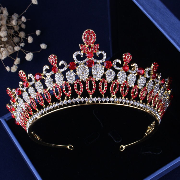 Baroque Vintage Gold Red Crystal Pearls Bridal Jew... – Grandado