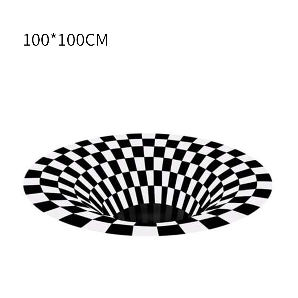 Round Carpet Checkered Vortex Optical Illusion Rug... – Grandado