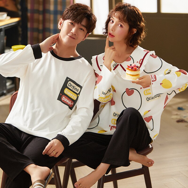 XIZOU Matching Couple Pajama Set Cotton Pijamas Lo... – Grandado