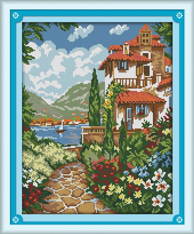 Lakeside mansion cross stitch kit 14ct 11ct count ... – Vicedeal