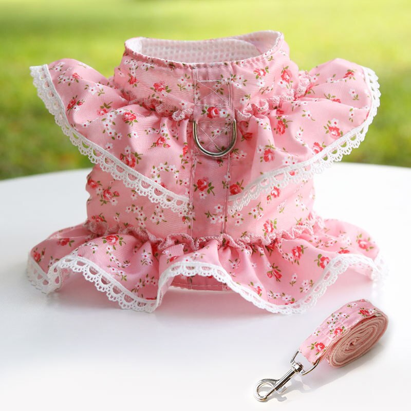 Lace Floral Small Dog Harness Vest Leash Suit Arne... – Grandado