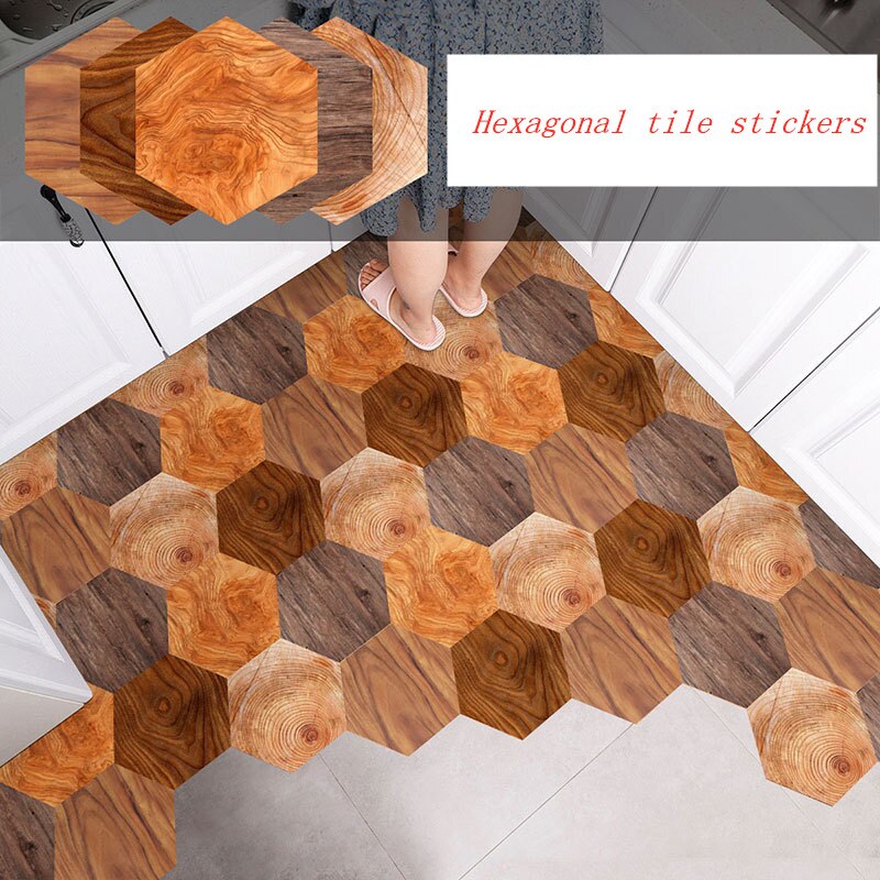 Wood grain hexagon tile sticker Kitchen oilproof w... – Vicedeal