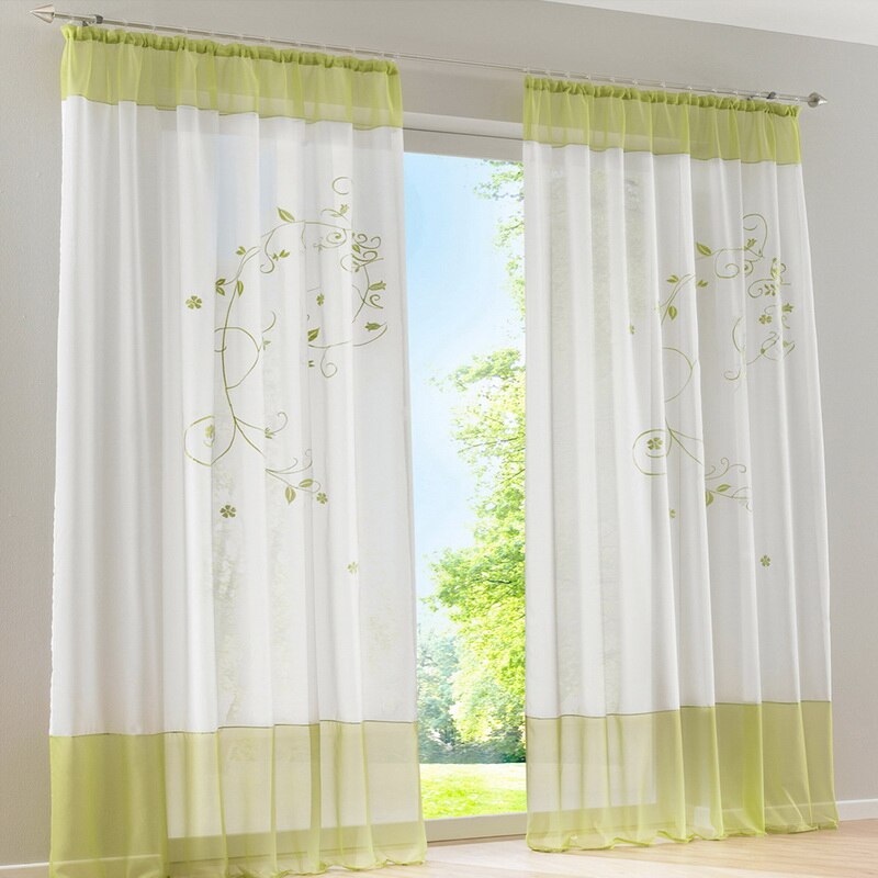 tulle Sheer Curtains Flower Printed Curtain Window... – Grandado