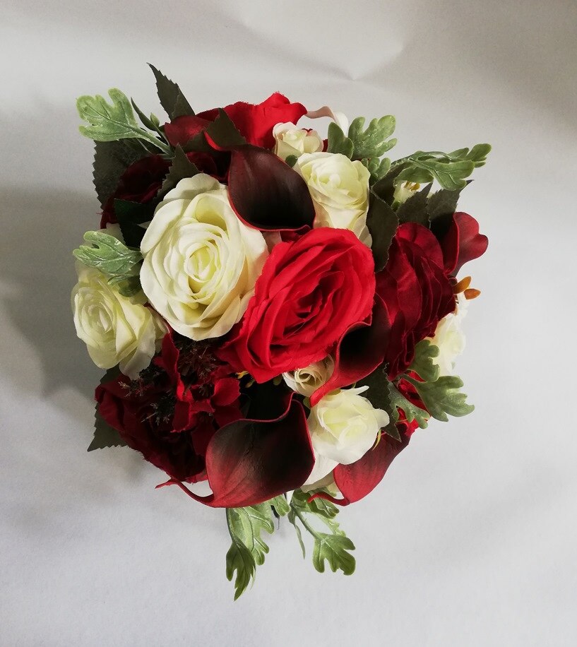 Red Real Touch Flowers Rose Bouquets for Wedding P... – Grandado