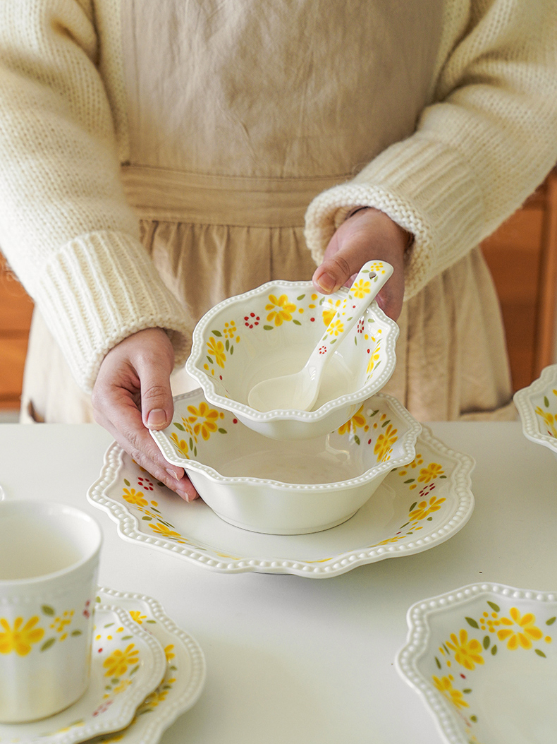 Retro Yellow Flowers Breakfast Bowl Pasta Dish Hou... – Vicedeal