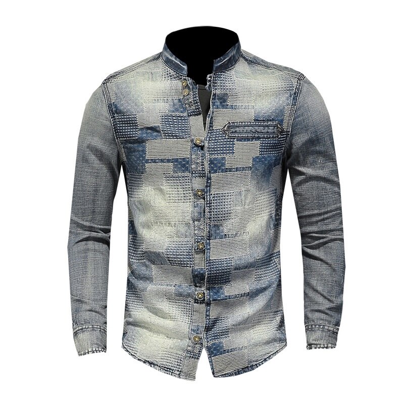 Mannen Denim Shirt Katoenen Vintage Lange Mouw Cow... – Grandado