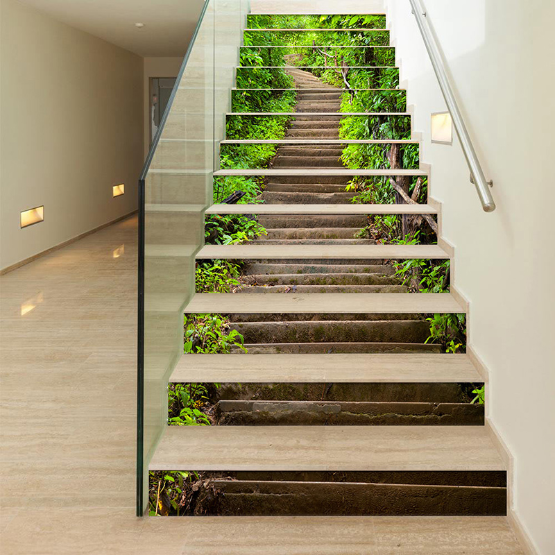 PVC wallpaper Green stone ladder simple 13 pieces ... – Grandado