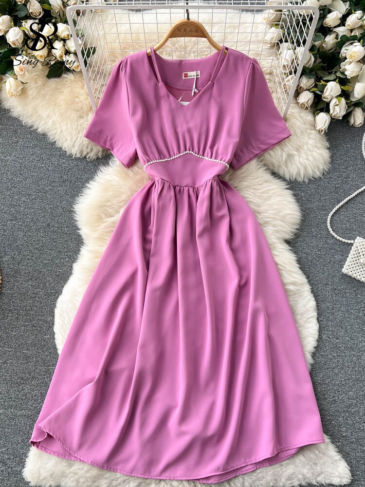 SINGREINY Korean Gentle Slim Women Dress Summer Dr... – Grandado