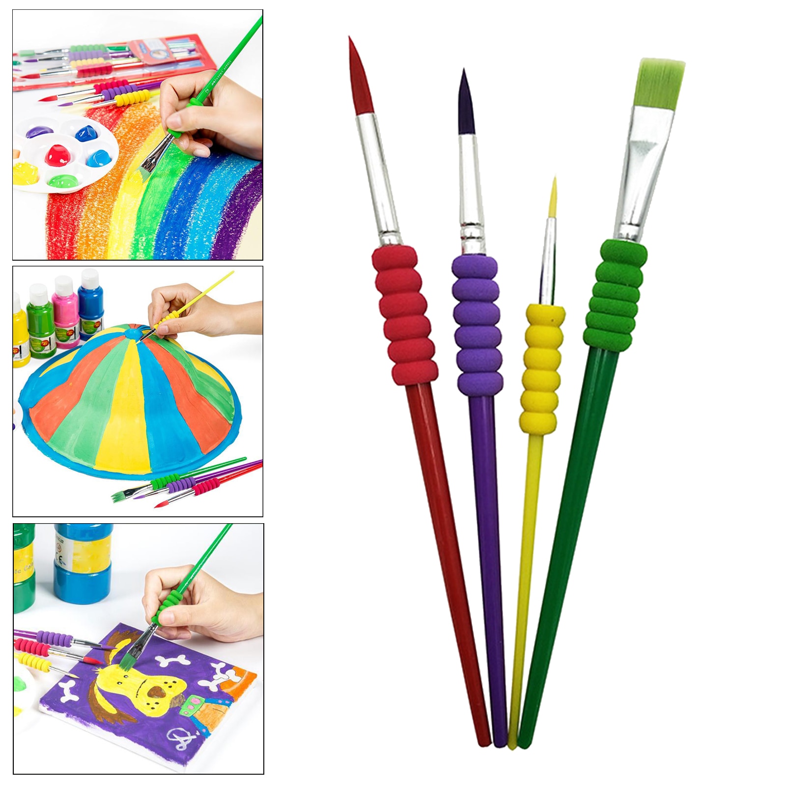 4 Assorted Kids Paint Brush Set Craft Painting Act... – Grandado