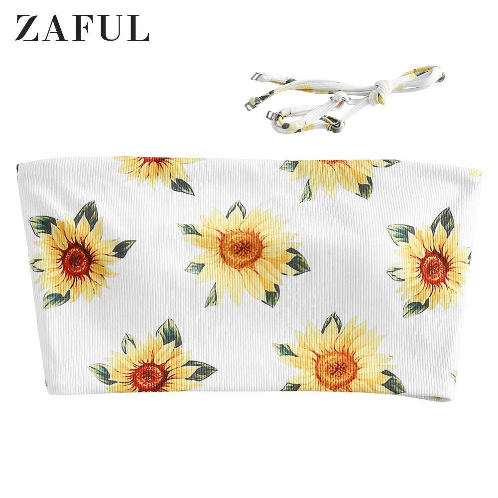 ZAFUL Sunflower Ribbed Cropped Bandeau Bikini Top – Grandado