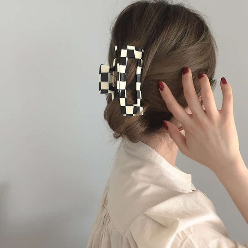 Large Acetate Hair Claw Clips Checkered Grid Plaid... – Grandado