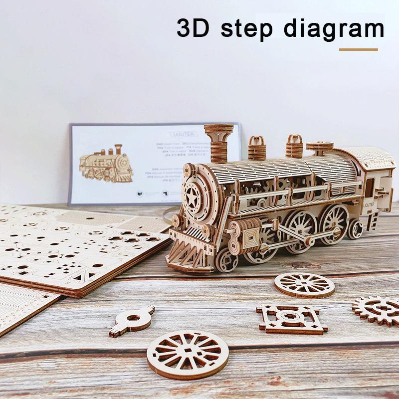 DIY Wooden Steam Train 3D Stereoscopic Puzzle High... – Grandado