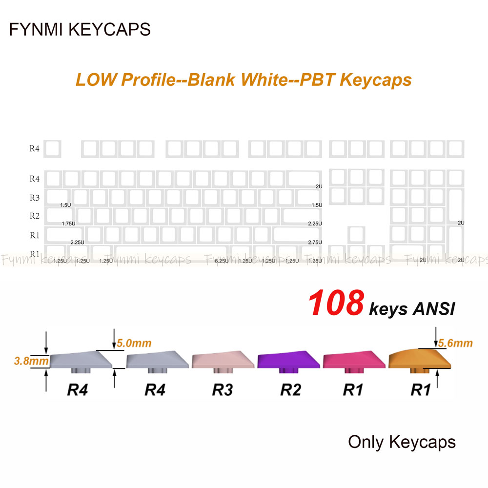 Fynmi Low Profile Blank White PBT keycaps ANSI 61 ... – Grandado