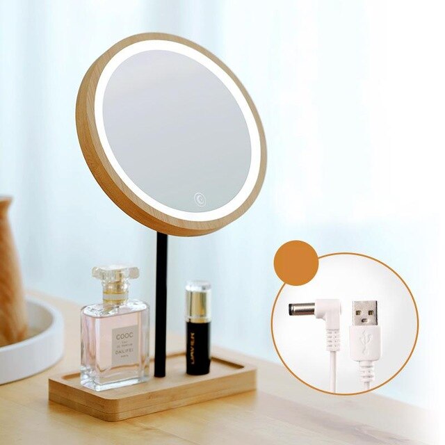 LED Wooden Desktop Makeup Mirror 3X Magnifying USB... – Vicedeal