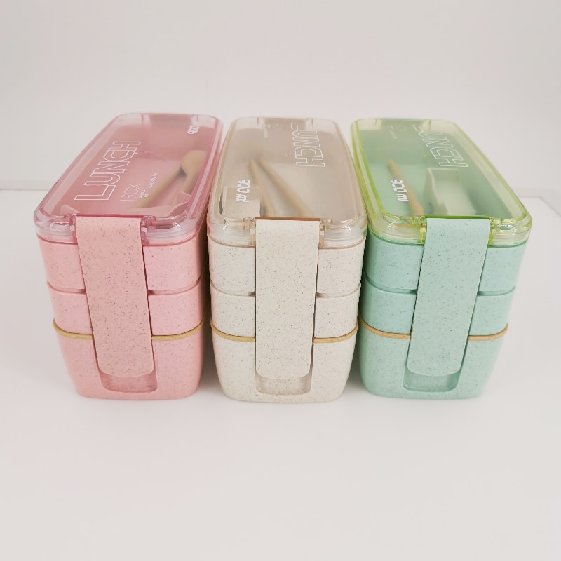 Healthy Material Lunch Box 3 Layer Wheat Straw Ben... – Vicedeal