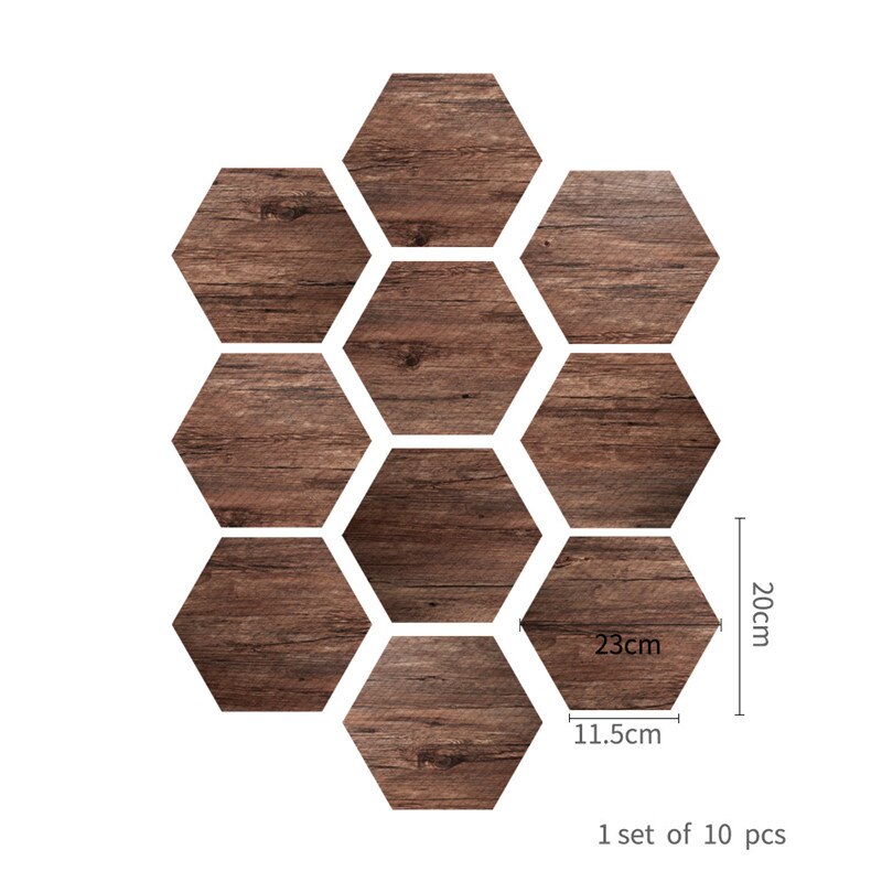10Pcs PVC Hexagon Houtnerf Muur Floor Stickers Wat... – Vicedeal
