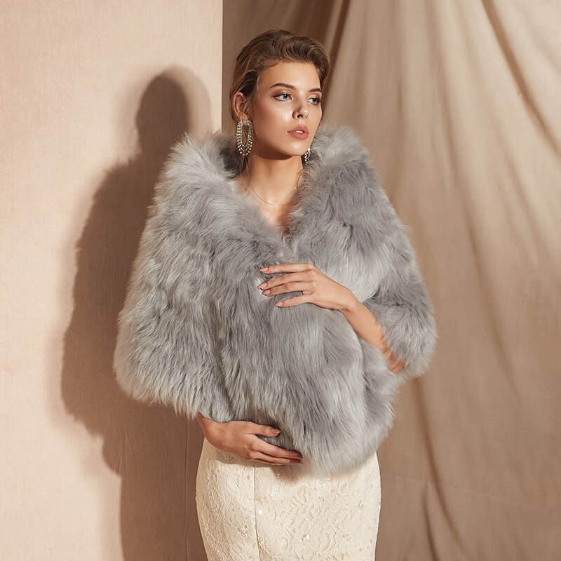 JaneVini Gray Shrug Bridal Faux Fur Shawls and Wra... – Grandado