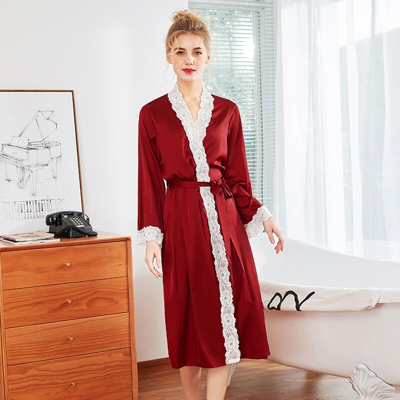 Tvzt Sexy Pajamas Large Size Satin Night Robe Lace... – Vicedeal
