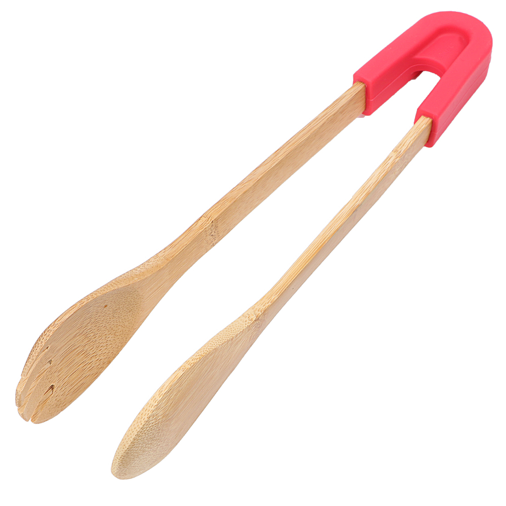 NICEYARD Bamboo Food Tongs Wooden Clip Grip Silico... – Grandado