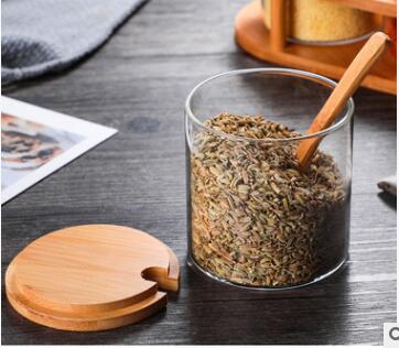 Glass seasoning jar seasoning bottle set with bamb... – Grandado