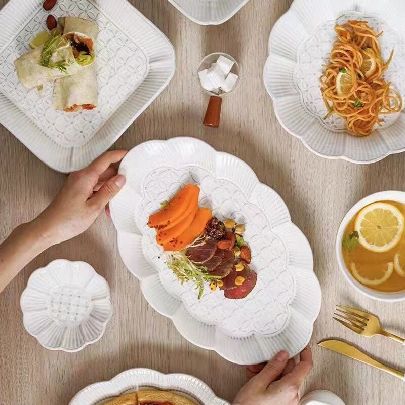 Retro Ceramic Plate Set Manual Plum Relief Decorat... – Vicedeal