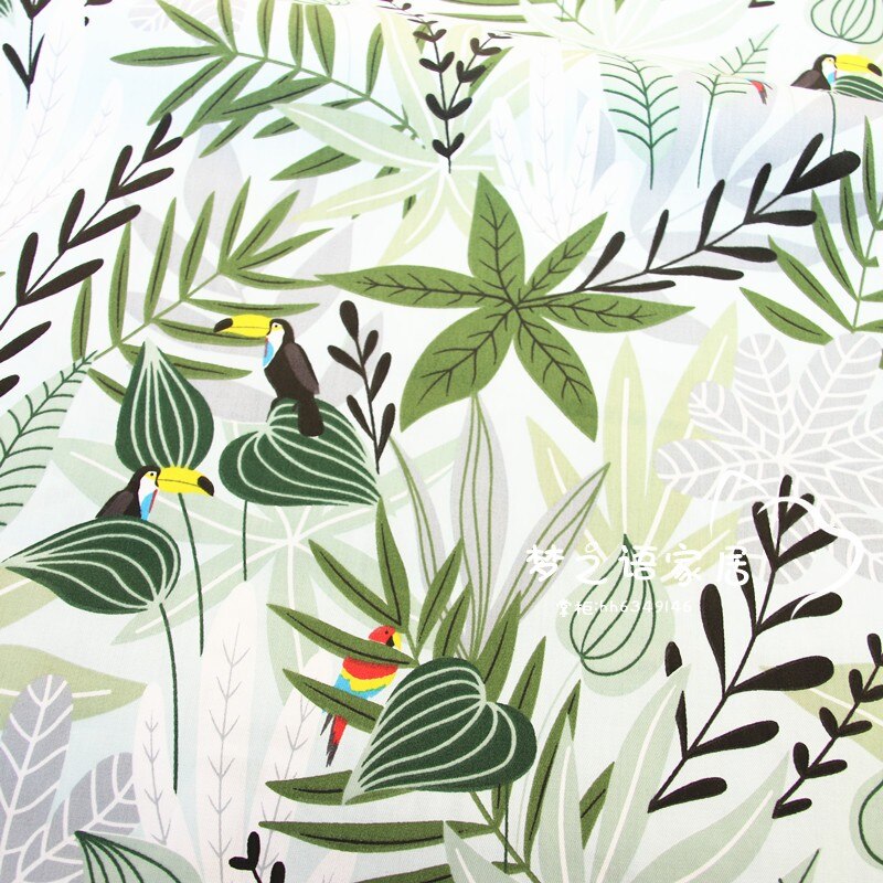 160cm*50cm Green leaf bird cotton fabric DIY beddi... – Grandado